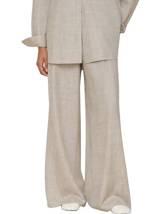 Lafayette 148 New York Astor Pleated Wide Leg Pants - Taupe Multi