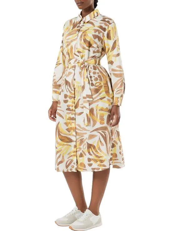 Marina Rinaldi Voyage Collection Print Long-sleeve Shirt Dress - Ivory