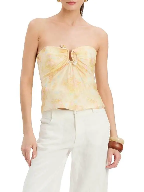 Bardot Serafina Floral Linen Strapless Top - Yellow
