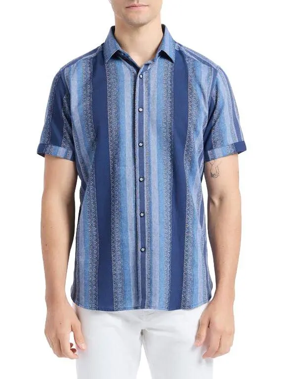 Robert Graham Pembroke Stripe Cotton Short Sleeve Button-up Shirt - Indigo