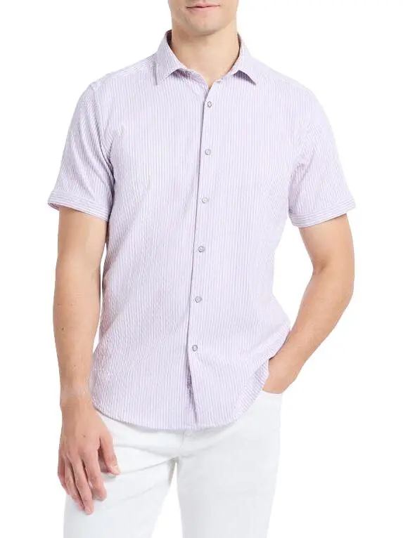Robert Graham Fornillo Stripe Short Sleeve Seersucker Button-up Shirt - Lilac
