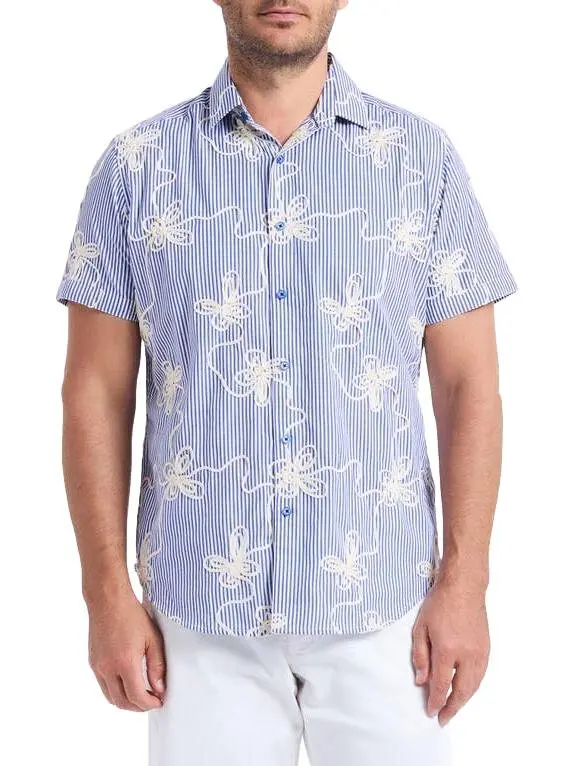 Robert Graham Primrose Cotton Short Sleeve Button-up Shirt - Blue