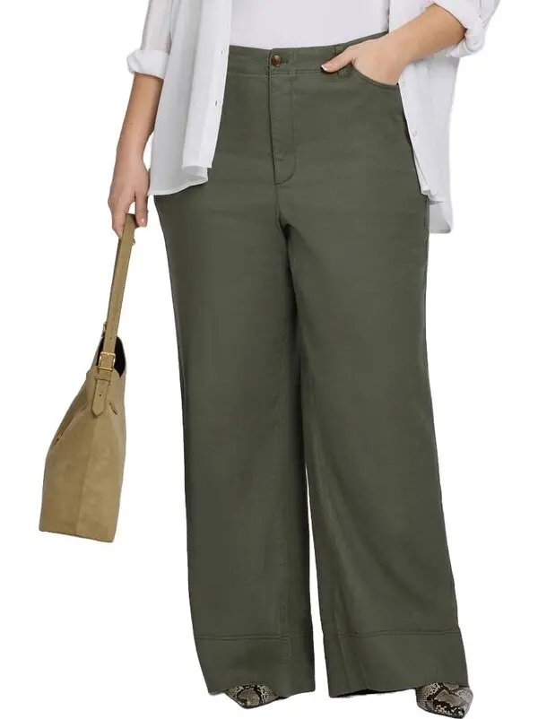 NYDJ Linen Blend Wide Leg Trousers - Desert Green