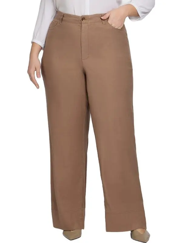 NYDJ Linen Blend Wide Leg Trousers - Toasted Coconut