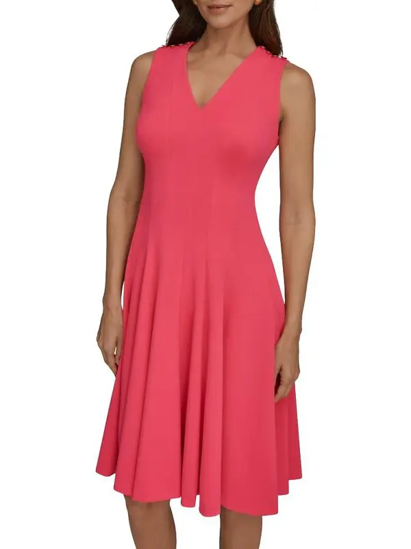 Donna Karan New York Sleeveless Fit & Flare Dress With Golden Zipper - Azalea