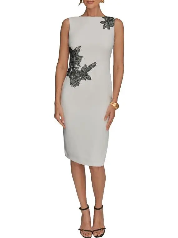 Donna Karan New York Embroidered Sleeveless Sheath Dress - Cream/black