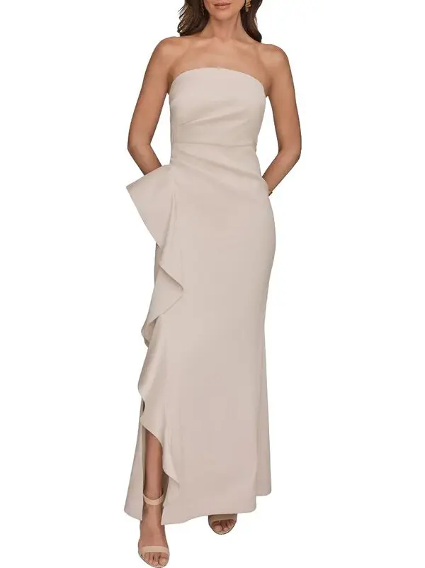 Donna Karan New York Taffeta Strapless Ruffle Gown - Sand