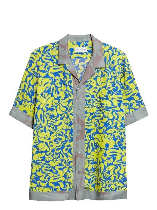 Dries Van Noten Carltone Mixed Print Satin Camp Shirt - Yellow