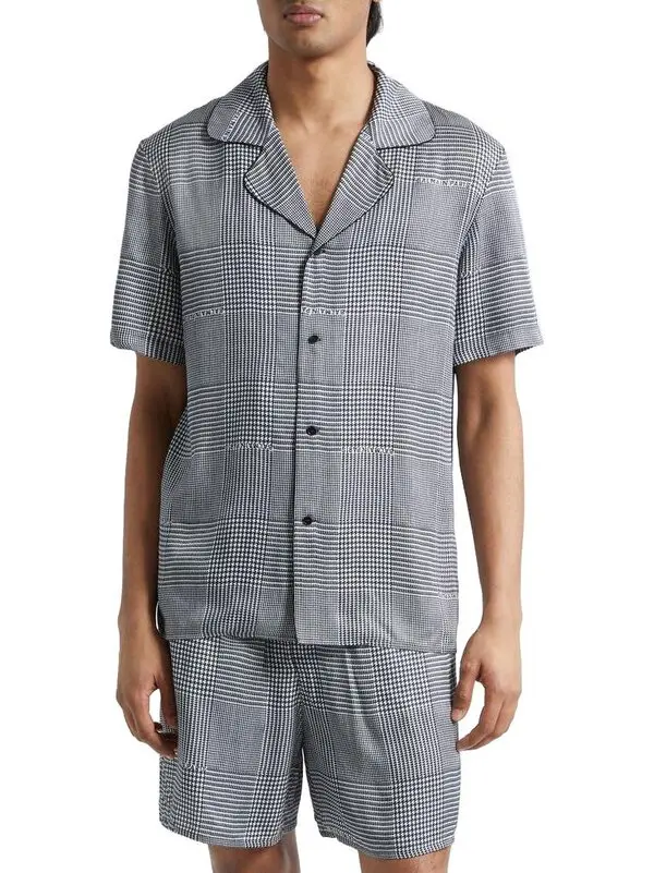 Balmain Prince Of Wales Logo Button-up Shirt - Eab Blk/white