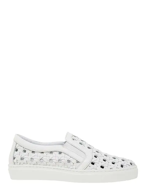 MADISON MAISON Leather Woven Slip-on Sneakers - White