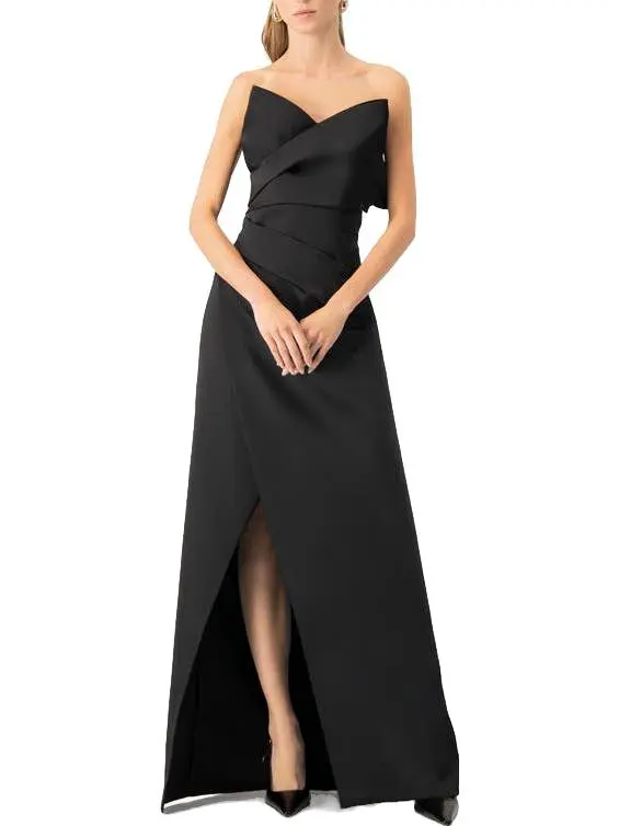 IVONNE Strapless Gown With Slit - Black