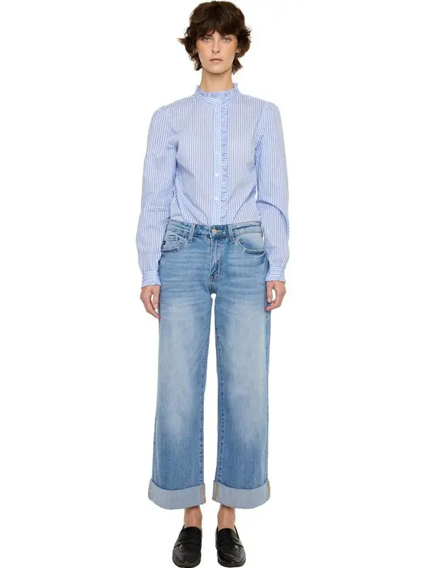 KANCAN Mid-rise Cropped Wide Leg Jeans - Medium Wash