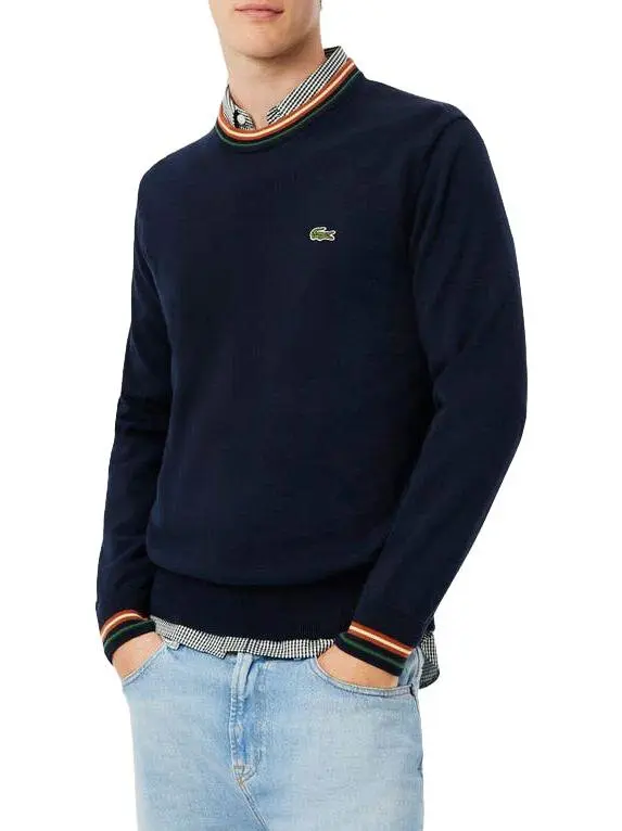 Lacoste Classic Fit Striped Sweater - Navy Blue/briquette