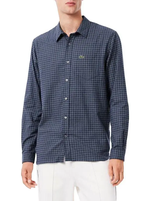 Lacoste Regular Fit Plaid Flannel Button-up Shirt - Navy Blue/flour