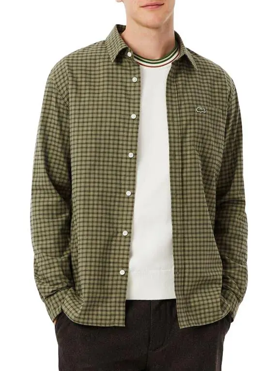 Lacoste Regular Fit Plaid Flannel Button-up Shirt - Olive/tisane