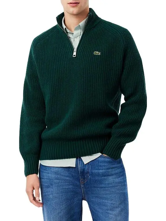 Lacoste Classic Fit Quarter Zip Wool Rib Sweater - Sinople
