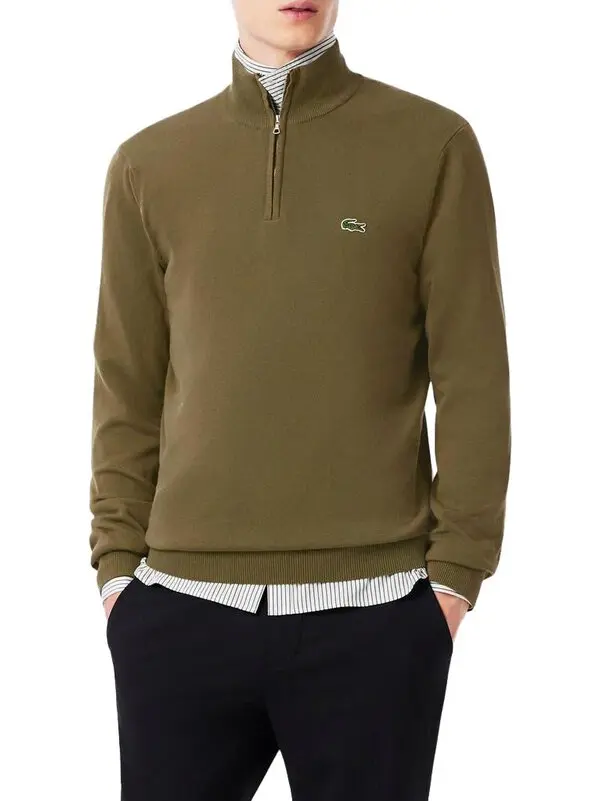 Lacoste Regular Fit Quarter-zip Sweater - Olive