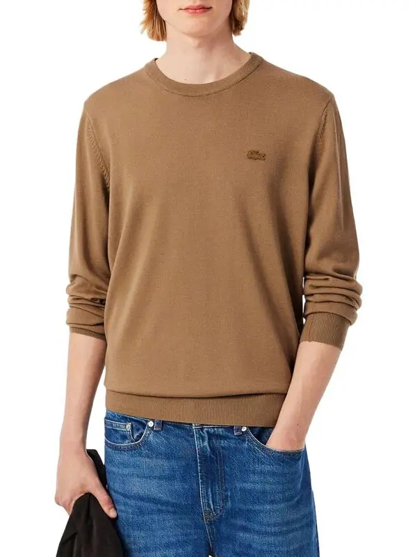 Lacoste Merino Wool Crewneck Sweater - Date Brown