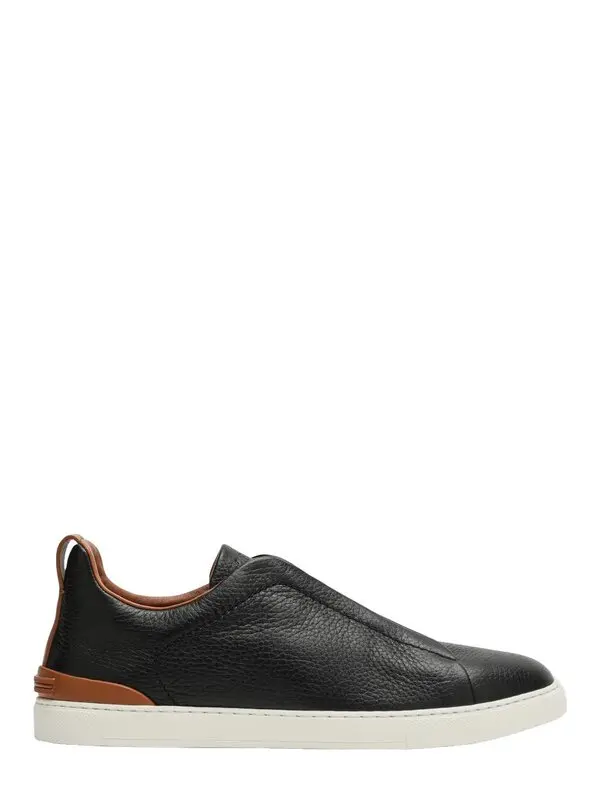 Zegna Triple Stitch Leather Sneakers - Black