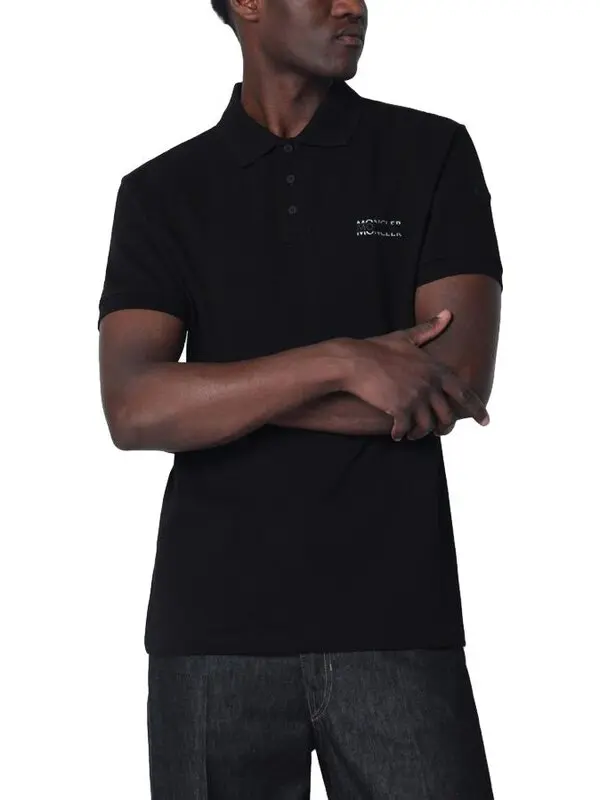 Moncler Cotton Piqué Polo Shirt With Logo - Black