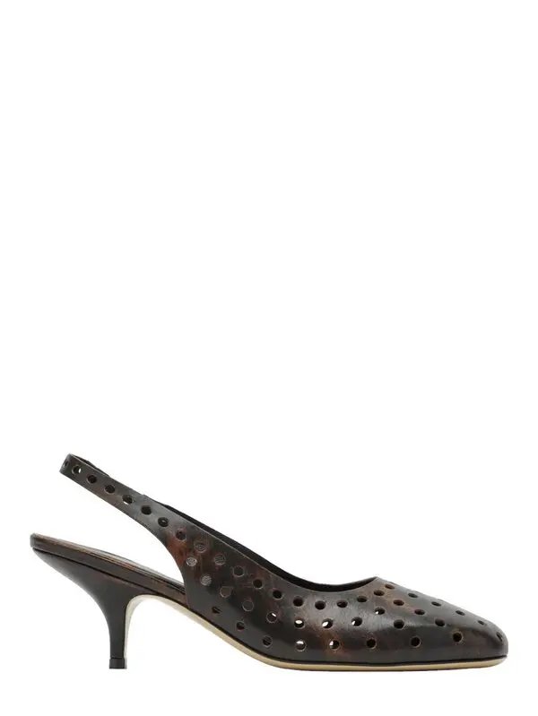 Dries Van Noten Aged Leather Slingback Kitten Heel Shoes - Brown