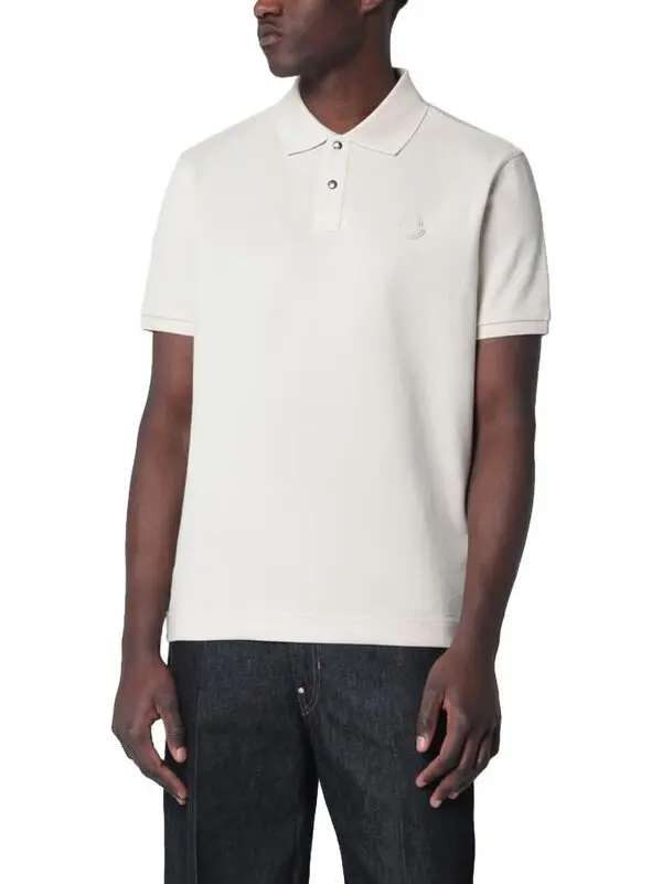 Moncler Milk- Cotton Piqué Polo Shirt With Logo - White