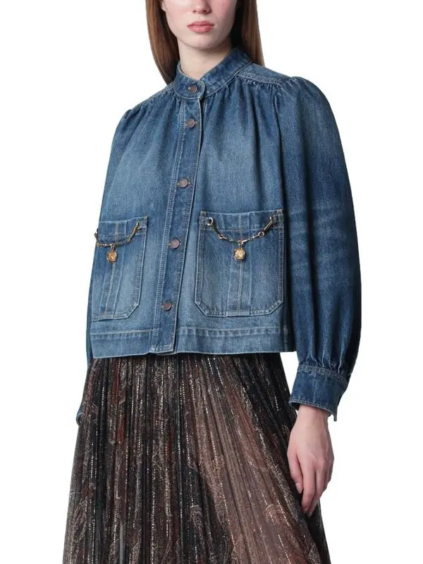 Chloé Gathered Denim Jacket - Blue