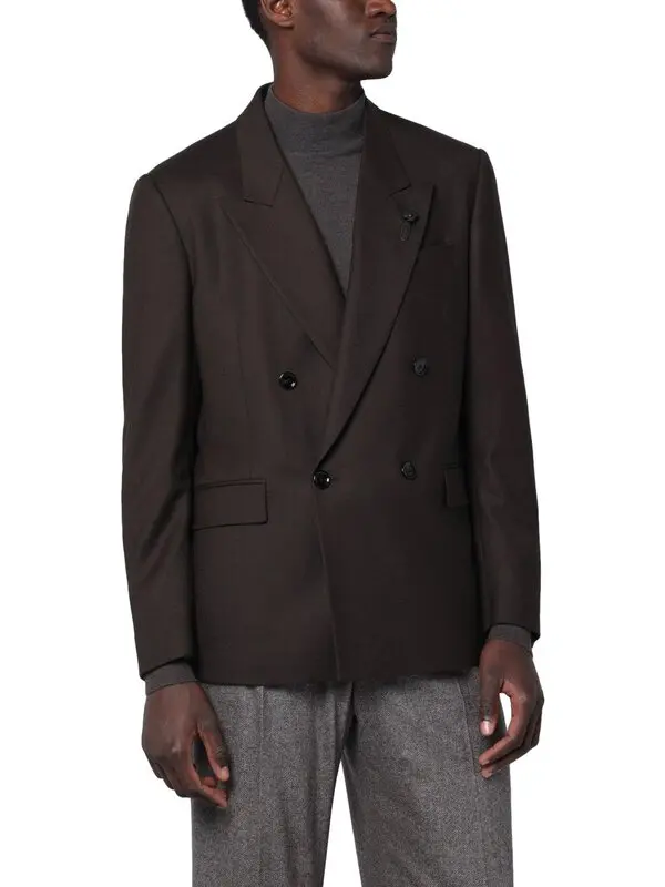 LARDINI Double-breasted Virgin Wool Jacket - Brown