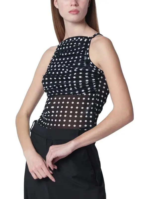 Patou Ruched Polka-dot Top - Blue