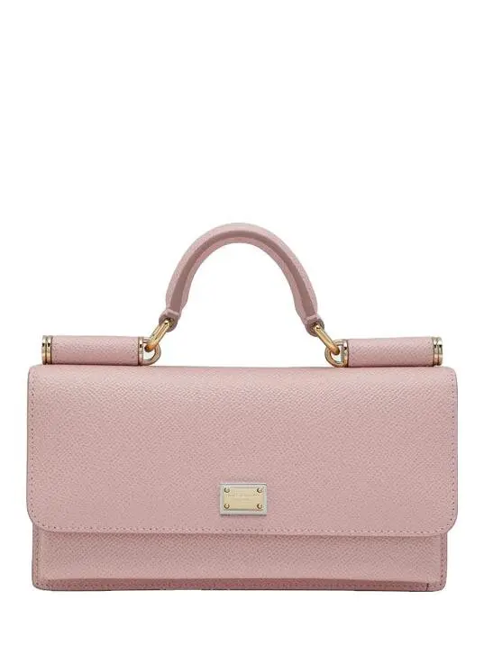 Dolce & Gabbana Mini Dauphine Leather Bag With Logo Tag - Pink