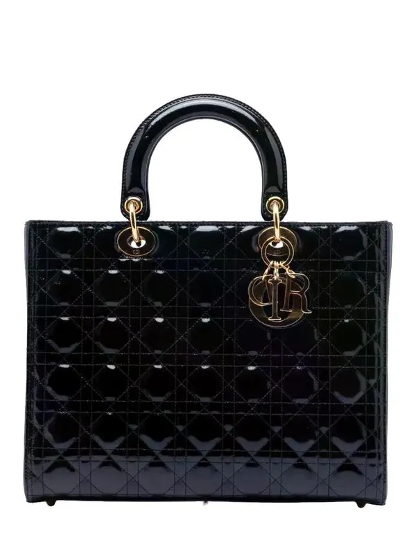 Dior 2010 Large Patent Cannage Lady Satchel - Black