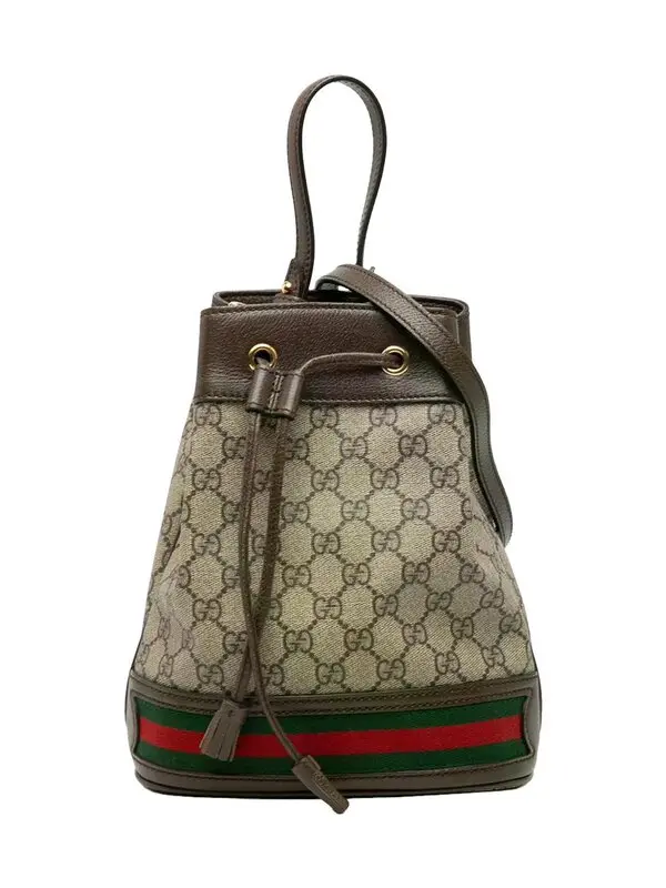 Gucci Small Gg Supreme Ophidia Web Bucket Bag - Brown