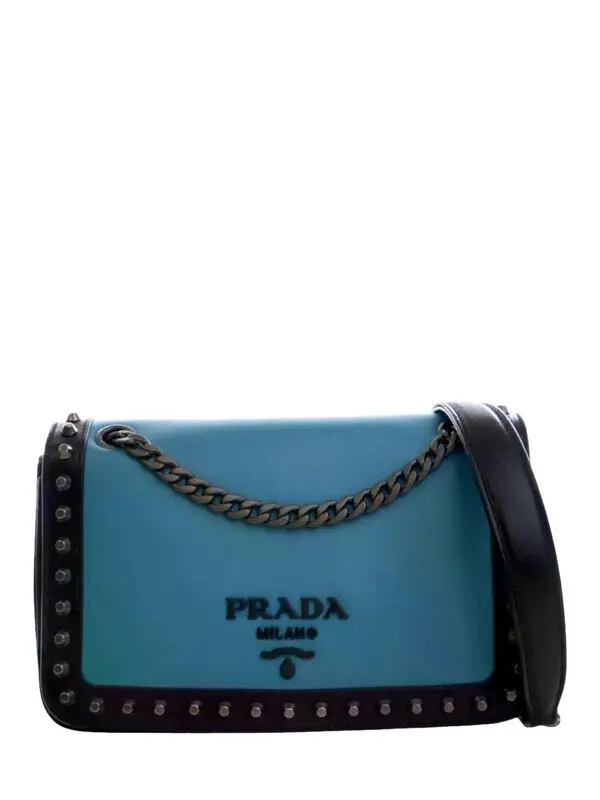 Prada Bicolor Glace Calfskin Studded Crossbody Bag - Black