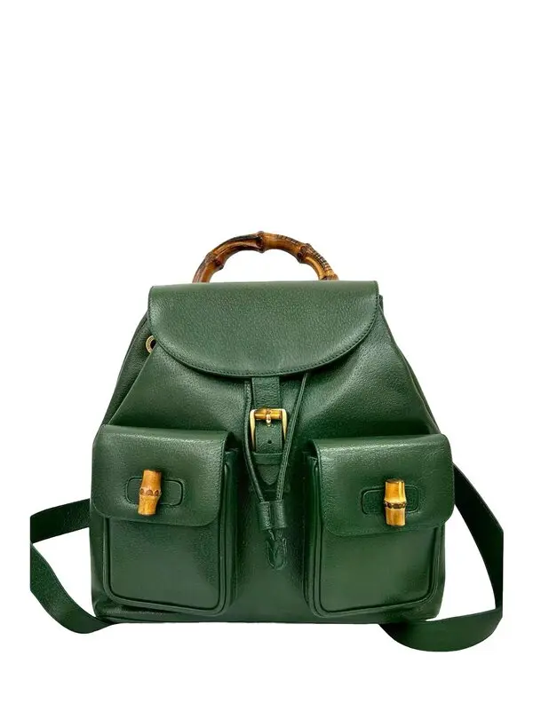 Gucci 20th Century Calfskin Bamboo Drawstring Backpack - Green