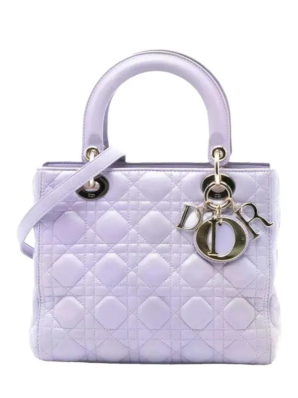 Dior 2015 Medium Lambskin Cannage Lady Satchel - Purple