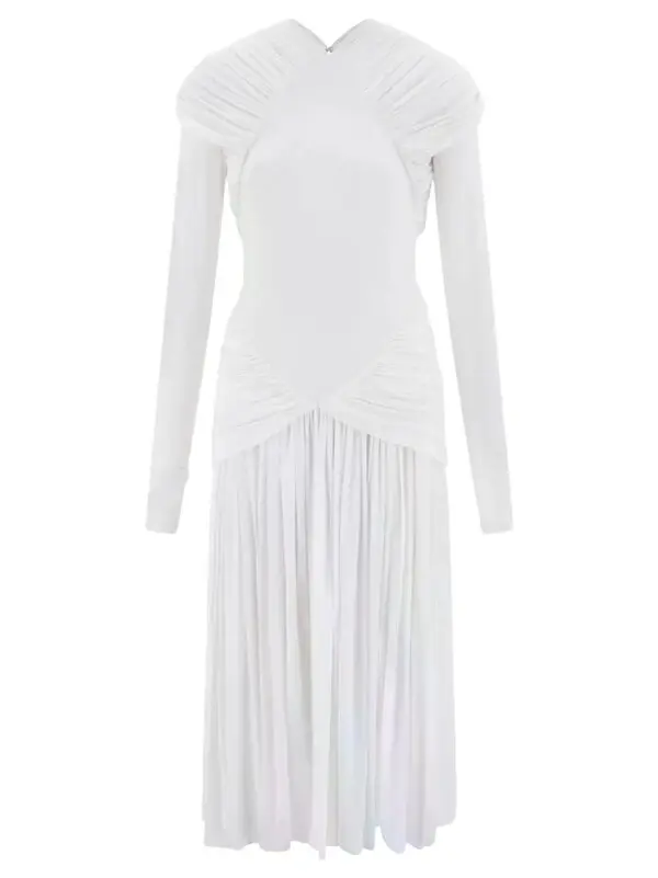 FERRAGAMO Ruched Long-sleeve Dress - White