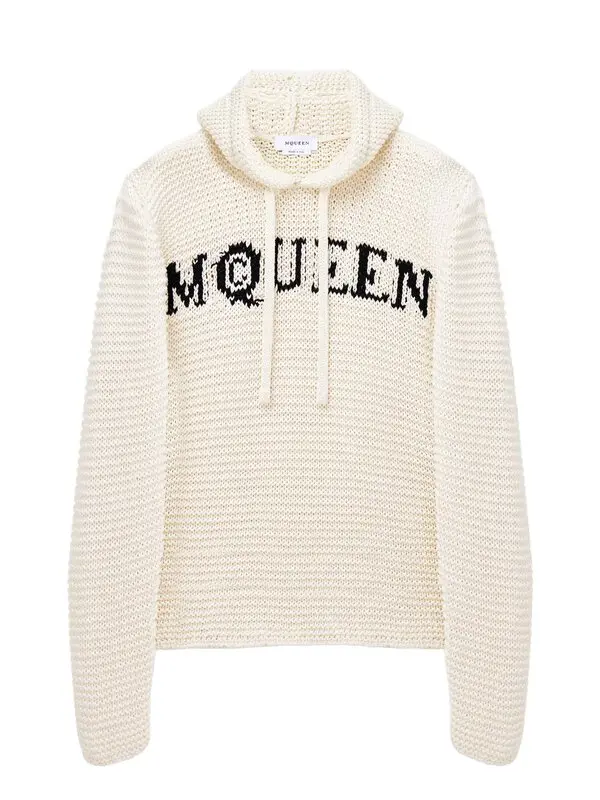 Alexander McQueen Textured Logo Cropped Hoodie - Ivory