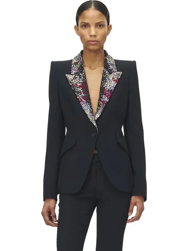 Alexander McQueen Embroidered Lapel Jacket - Black