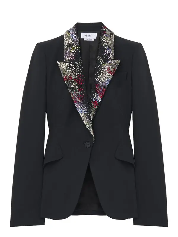 Alexander McQueen Embroidered Lapel Jacket - Black