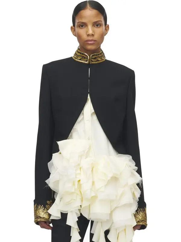 Alexander McQueen Goldwork Embroidered Cutaway Jacket - Black