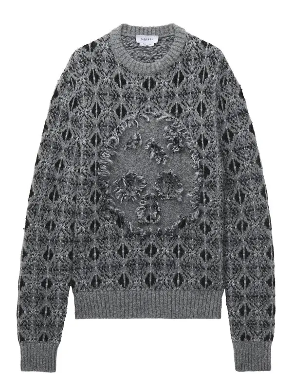 Alexander McQueen Distressed Skull Fair Isle Jumper - Grey Melange