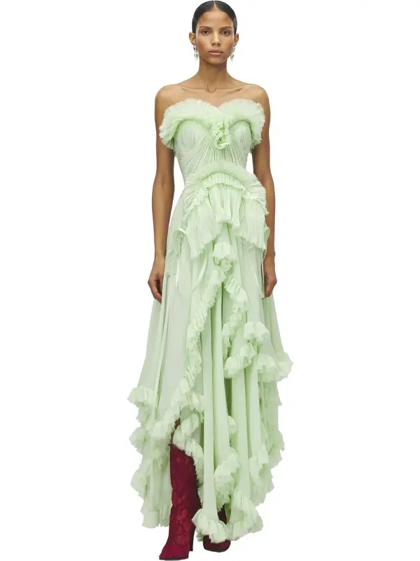Alexander McQueen Ruffled Evening Dress - Light Green