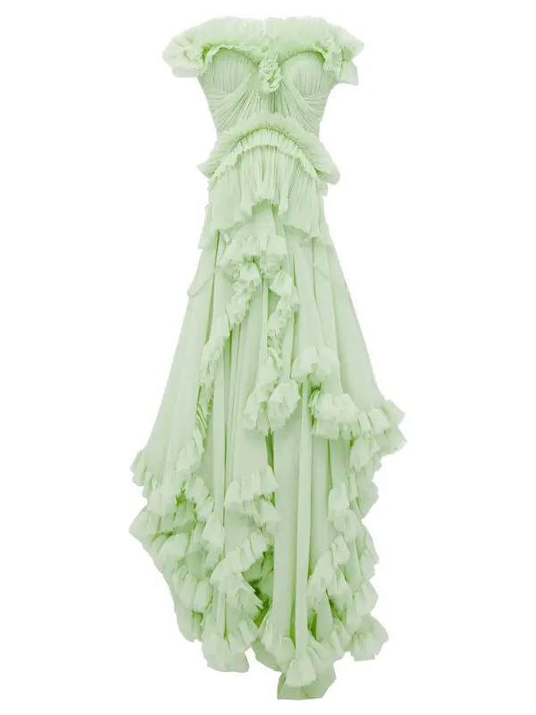 Alexander McQueen Ruffled Evening Dress - Light Green