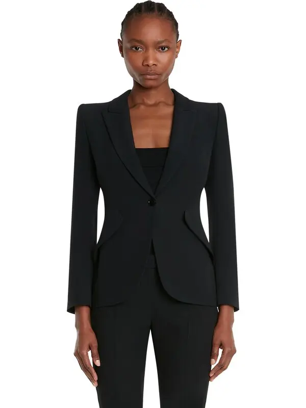 Alexander McQueen Peak Shoulder Leaf Crepe Jacket - Black