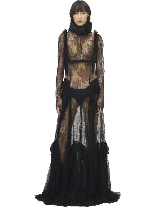 Alexander McQueen Floral Lace Evening Gown - Black