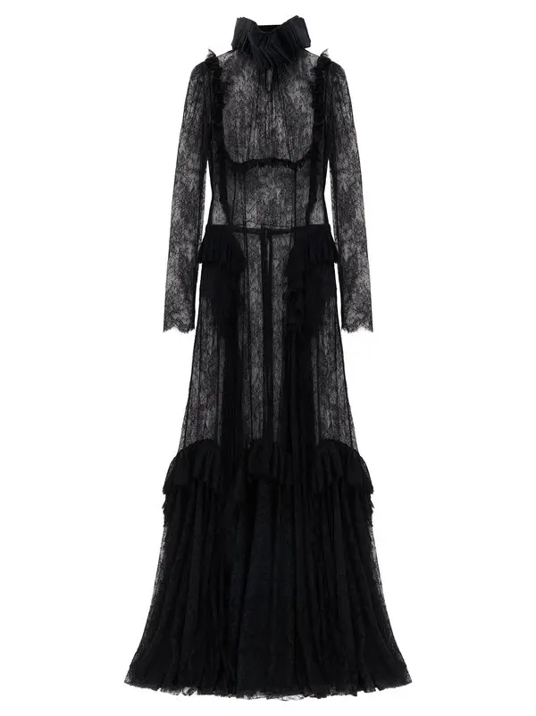 Alexander McQueen Floral Lace Evening Gown - Black