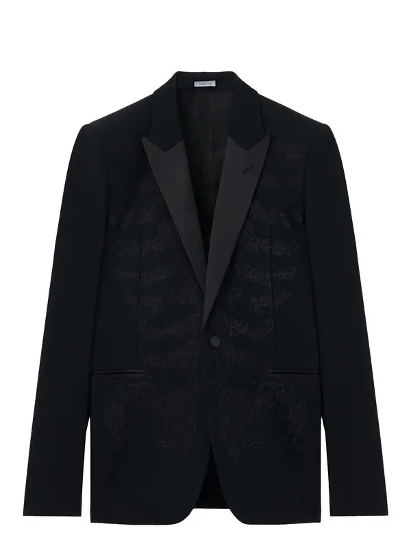 Alexander McQueen Lace Ribcage Embroidery Single-breasted Jacket - Black