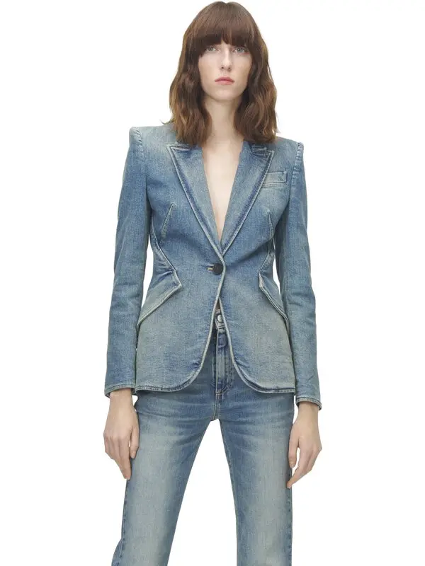 Alexander McQueen Stretch Denim Jacket - Washed Blue