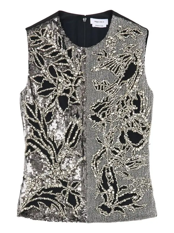 Alexander McQueen Crystal Stencil Embroidered Top - Silver/crystal