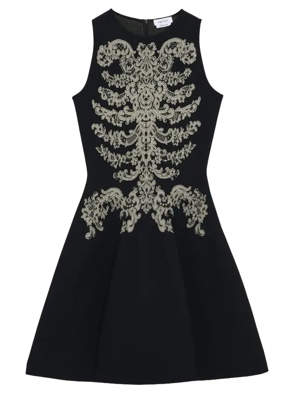 Alexander McQueen Lace Ribcage Jacquard Mini Dress - Black